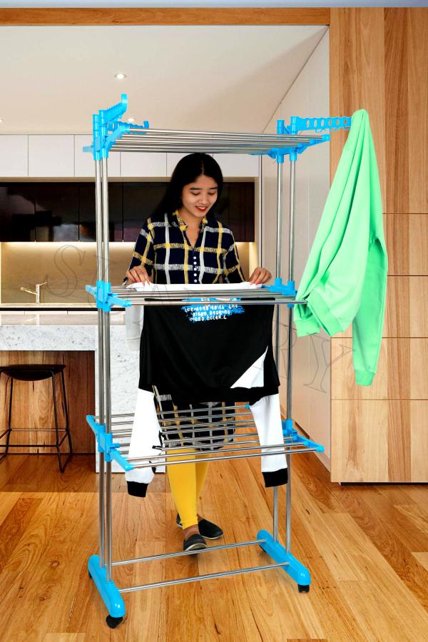 Clothes Drying Racks, 3 Tier Collapsible Rolling Dryer Clothes Hanger ...