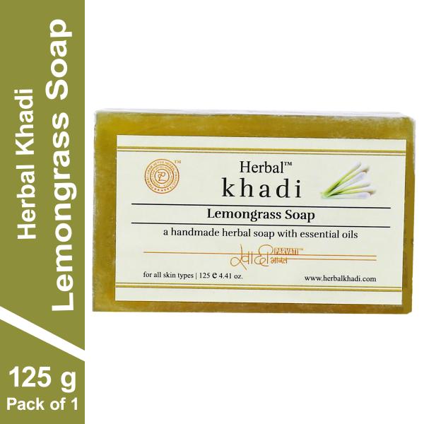Herbal Khadi Lemongrass Premium Lemon Bathing Soap Bar for Moisturizing Skin Handmade, 100% ...