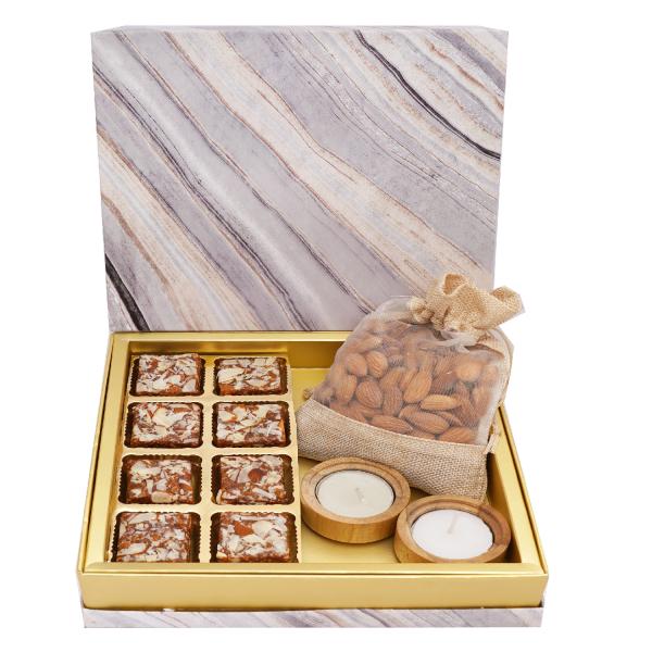Ghasitaram Diwali-Marble Box Sugarfree Bites, 2 Wooden T-lites and ...