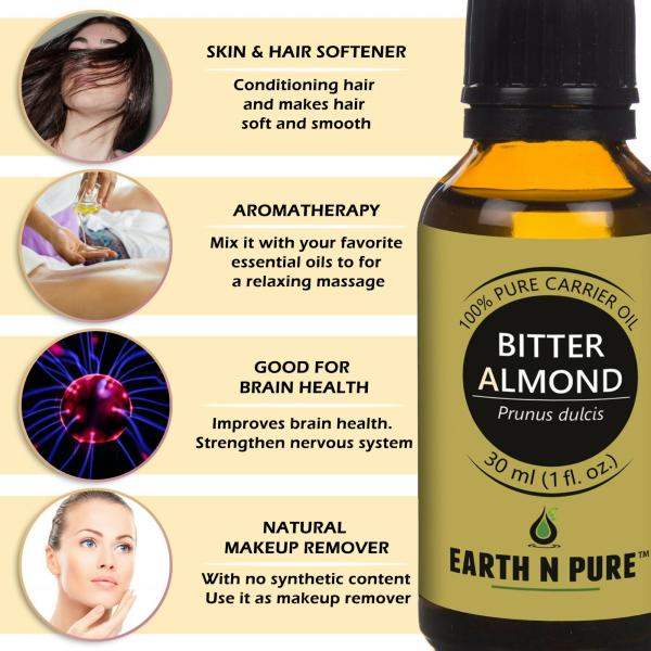 Earth N Pure Bitter Almond Oil (Badam Oil) 100% Cold-Pressed, Natural ...