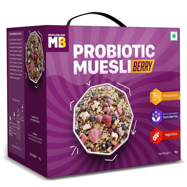 MuscleBlaze Probiotic Muesli, Breakfast Cereals For Good Gut Health ...