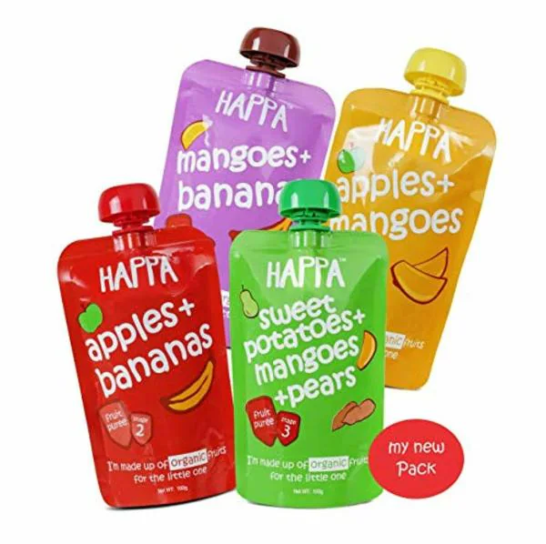 Happa Organic Food for Little one, Fruit Puree (Apple+Mango, Mango+Banana, Apple+Banana, Sweet ...