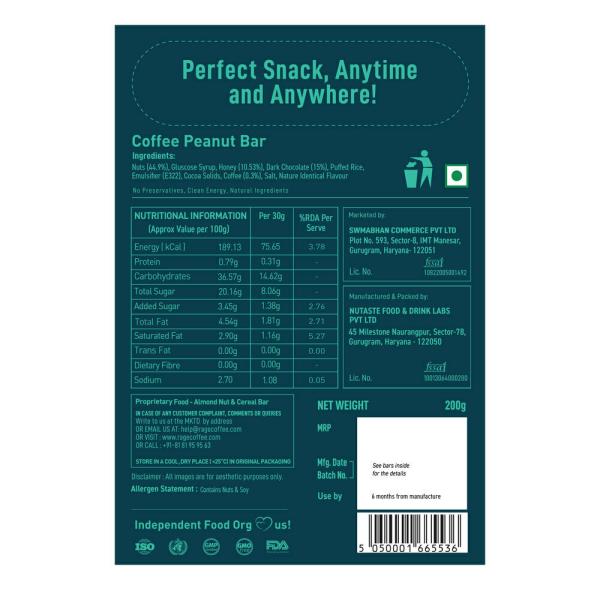 Rage Coffee Peanut Bars 200g Pack of 5 40g each Rage Snacks No ...