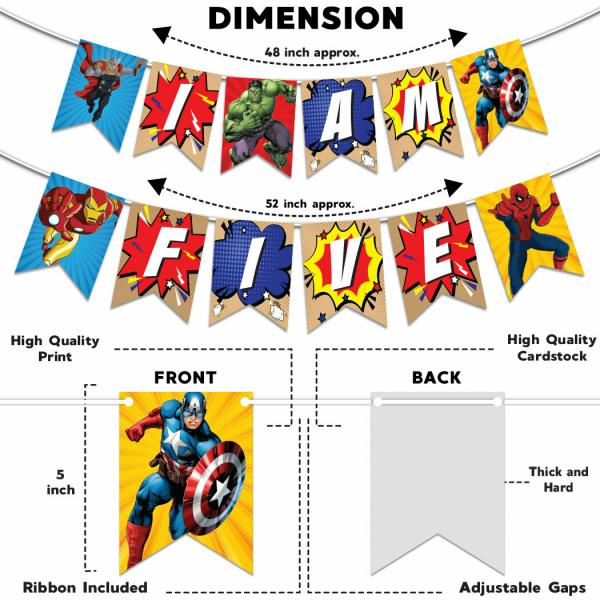 Festiko 61 Pcs Superhero Theme I Am Five Birthday Combo, Superhero ...