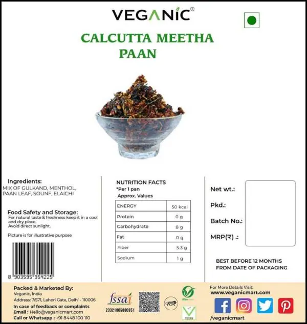 Veganic Calcutta Meetha Paan Mukhwaas | Mouth Freshener, Digestive ...