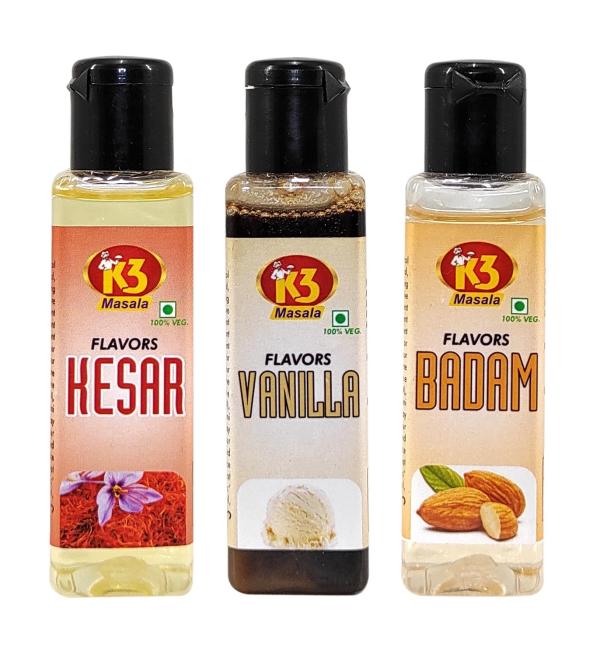 K3 Masala Badam,Vanilla and kesar Flavor food Essence.(30gm x3)(Pack of ...
