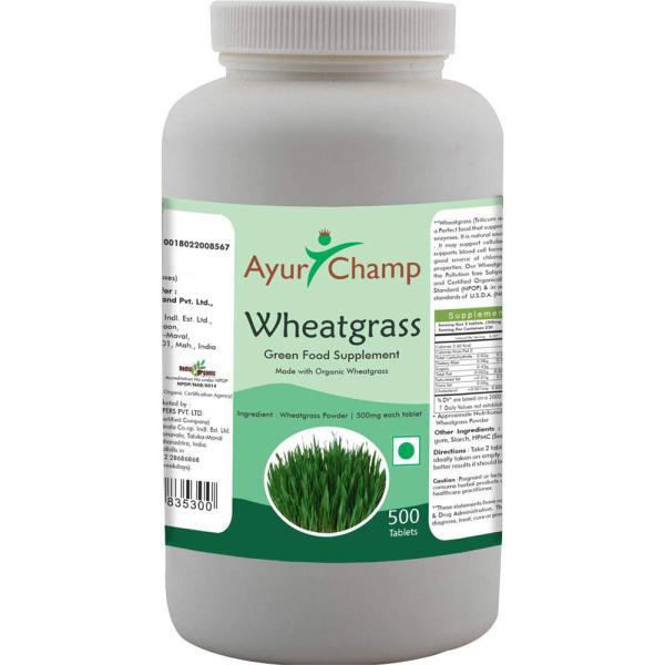 Ayur Champ Wheatgrass Tablet Green Food Supplement 500 mg - 500 Tablets ...