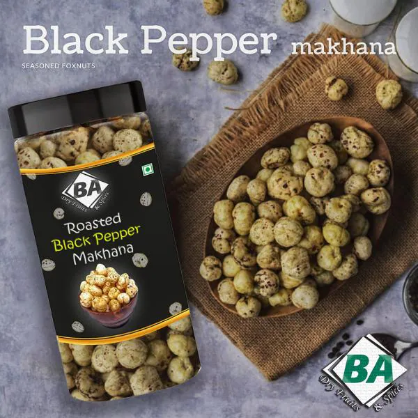 BA Dryfruits and Spices Roasted Black Pepper Makhana Foxnuts, 200 g ...