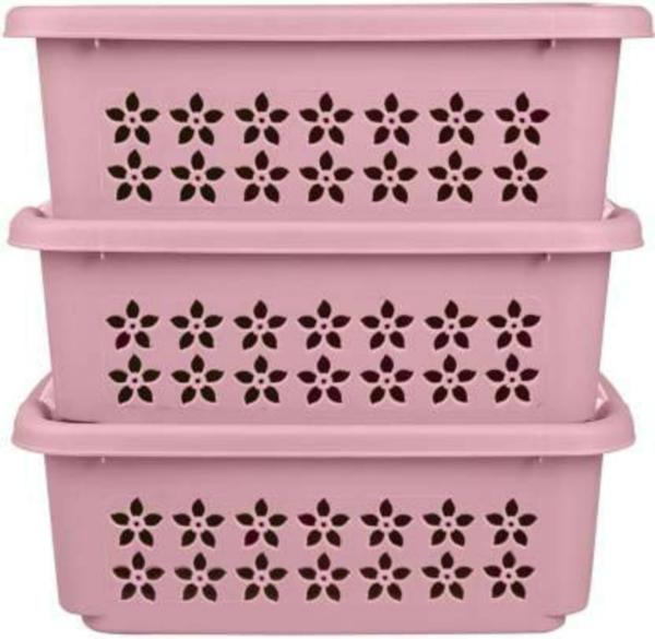 Nabhya Pink Plastic Stackable Nestable Multi Home Kitchen Storage Organizer Box Basket (Pack of ...