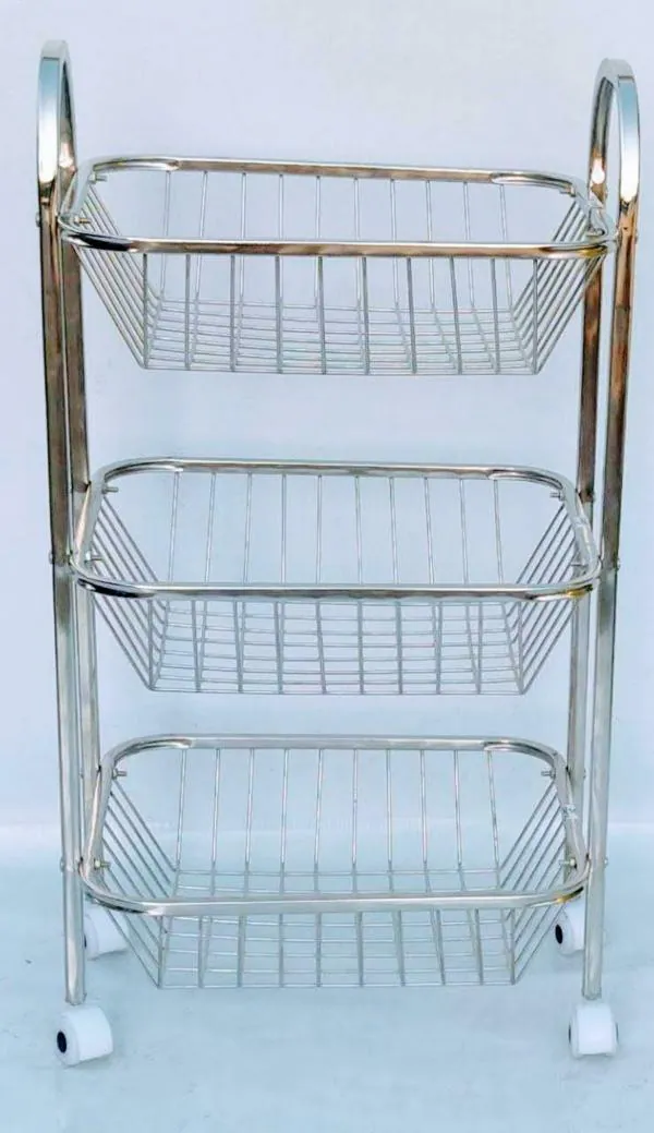 TSW Stainless Steel 3 Shelf Round Pipe Stand Trolley with wheel Utensil ...