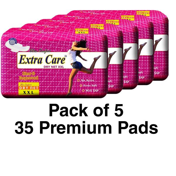 Extra care Dry Net Premium & Rich XXL Sanitary pads Pack of 5 (35 Pads ...