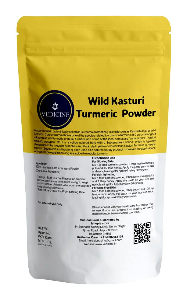 VEDICINE Natural Wild Turmeric Kasturi Manjal Haldi Powder for Face and ...