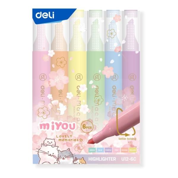deli 6 Bright Pastel Color Marker Highlighter for Students & Office use ...