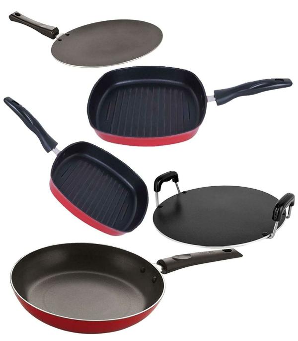 Nirlon 5 pcs of Red Non-stick Cookware Set, Standard - JioMart
