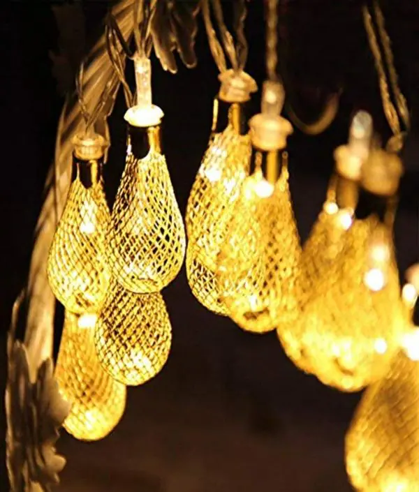 X4Cart Warm White 16 LED Big Metal Rain Drop Shape Decorative LED Fairy ...