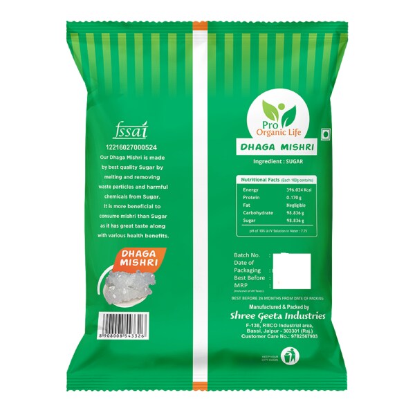 Pro Organic Life Dhaga Mishri, Rock Sugar Mishri (crystal clear natural ...