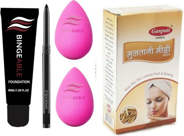BUY TYA Foundation, Kajal with 2 Powder Puff and Ganpati Multani Mitti ...