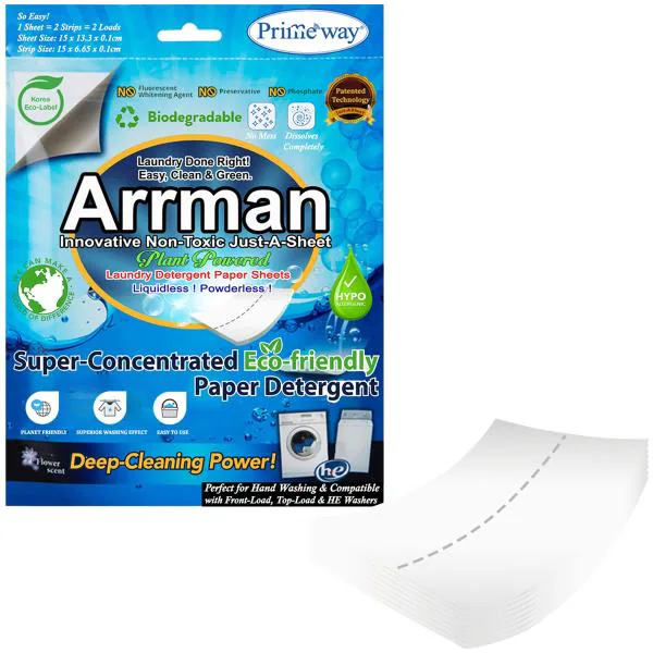 Primeway Arrman Just-A-Sheet Eco-friendly Laundry Paper Detergent ...