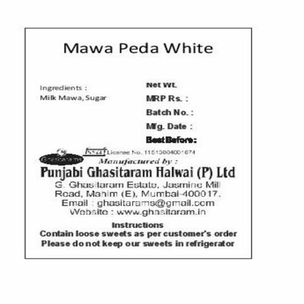 Punjabi Ghasitaram Halwai Special White Mawa Peda Mithai Box (400gms ...