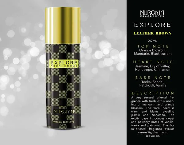 Nuroma Deodorant Body Spray for Men, 200ml - Explore Leather Brown ...