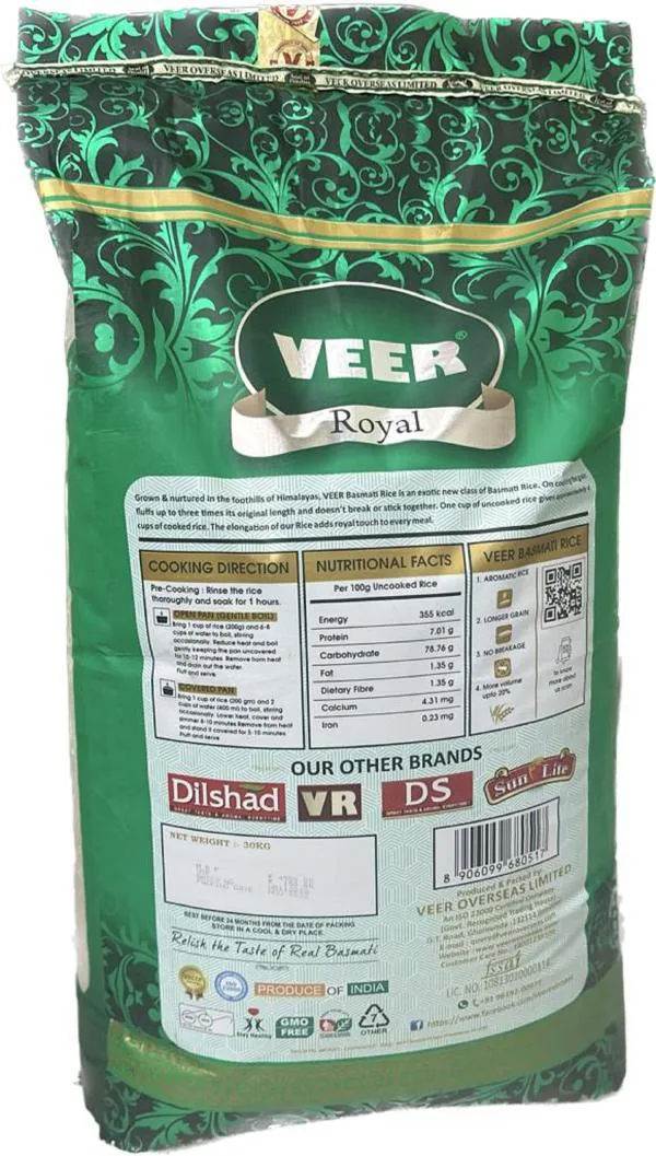 VEER ROYAL XXXL- EXTRA LONG GRAIN 1121 BIRYANI BASMATI RICE 30 KG - JioMart
