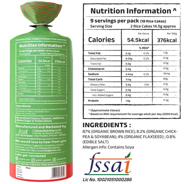 GRAINIC Organic Brown Rice Cakes I Lentils and Flaxseed - JioMart