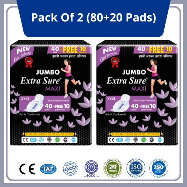 JUMBO EXTRA SURE MAXI CARE 320MM (XXXL) SANITARY NAPKINS 2 PACK OF 80 ...