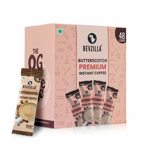BEVZILLA Instant Coffee Powder - 48 Sachets (Butterscotch)| Hot & Cold ...