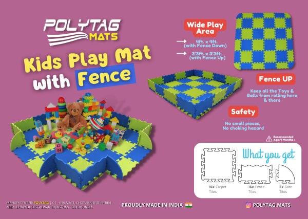 Polytag Mats SCANDi Kids Play Mat with Fence| Baby Crawling Mats Perfect for Tummy Time| Blush ...