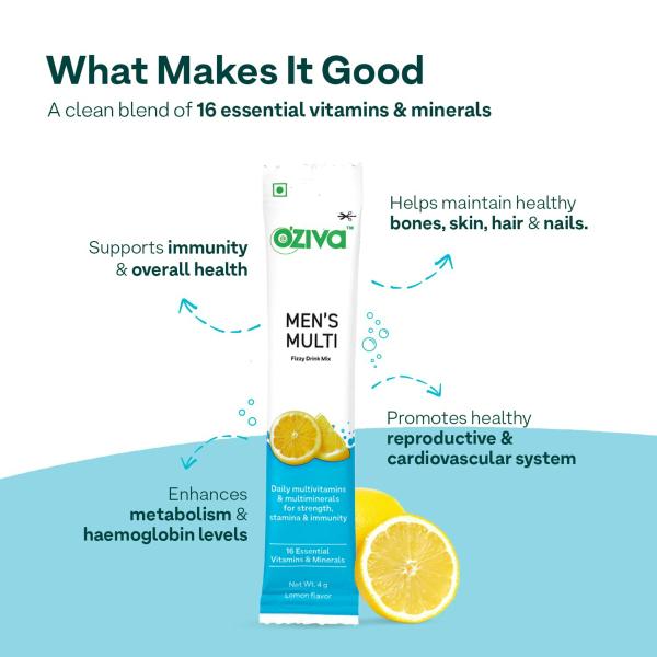 OZiva Men's Multivitamins Fizzy Drink | Multivitamins for Men | Lemon ...