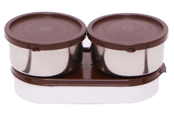Carrolite 2 Steel air tight Containers 300 Ml + Chapati Tray 500 Ml ...