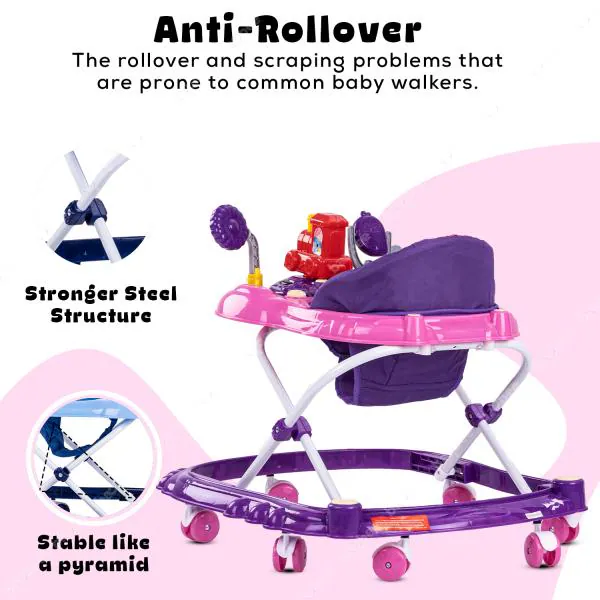 Baybee Purple Woody Musical Baby Activity Walker with Adjustable Height ...