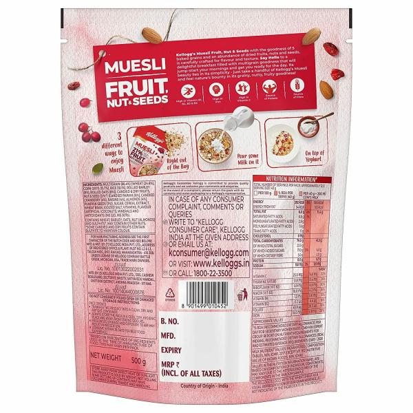 Kellogg's Muesli with 21% Fruit, Nut and Seeds, Breakfast Cereals Pouch ...