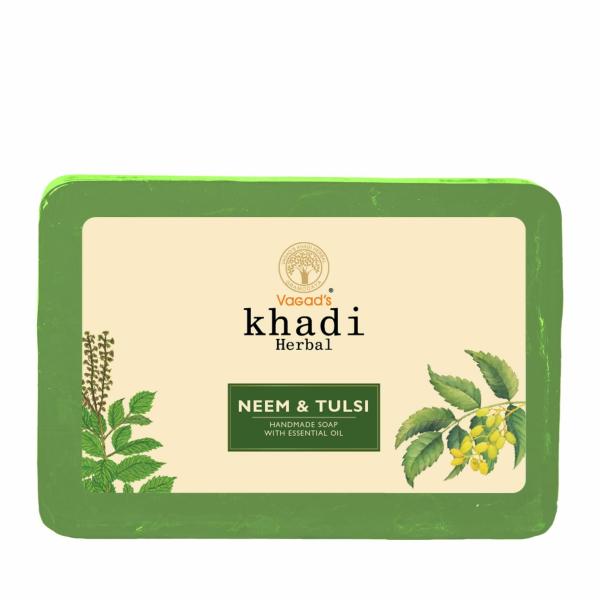 Vagad's Khadi Neem-Tulsi Soap 125gm | Anti-Bacterial Soap | Reduces Acne and Pimples | Free from ...