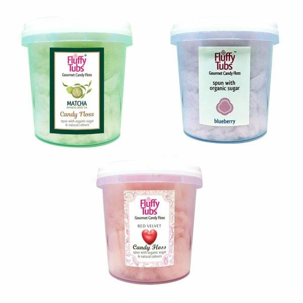 Fluffy Tubs Cotton Candy / Candy Floss Matcha, Blueberry and Red Velvet ...