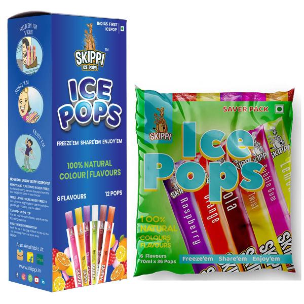 Skippi Icepops 100% Natural Ice Popsicles (Fruits, Bubblegum and Cola ...