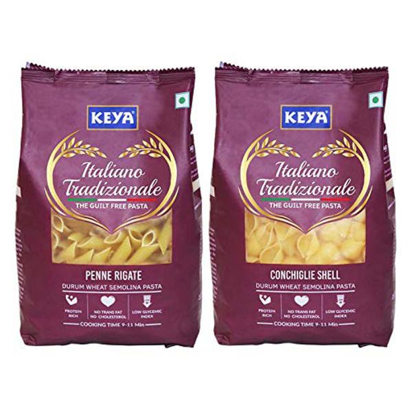 Keya Durum Wheat Pasta Combo | Penne Rigate Pasta x 1, Conchiglie Shell ...