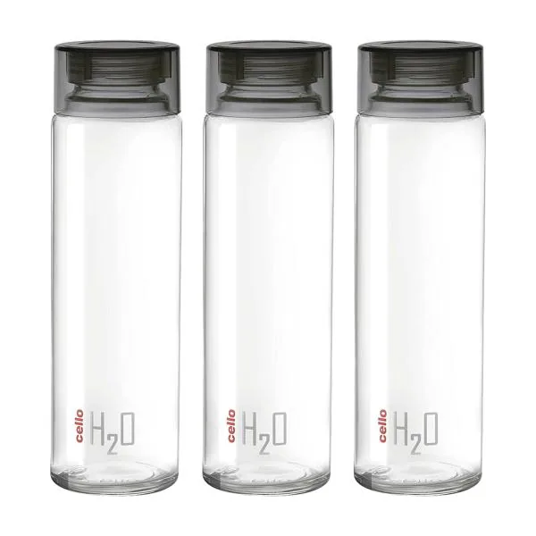Cello H2O Toughened Glass Fridge Water Bottle with Plastic Cap, 920ml ...