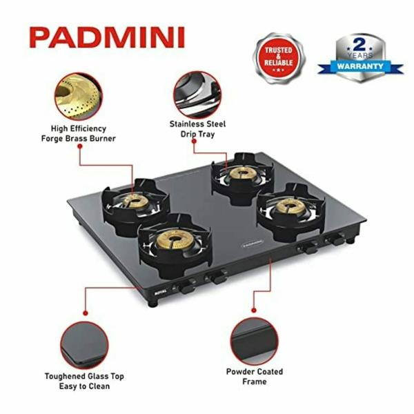 Padmini CS 4GT Royal Manual Ignition 4 Burner Gas Stove ISI Certified (1 HF, 2 Big, 1 Small ...