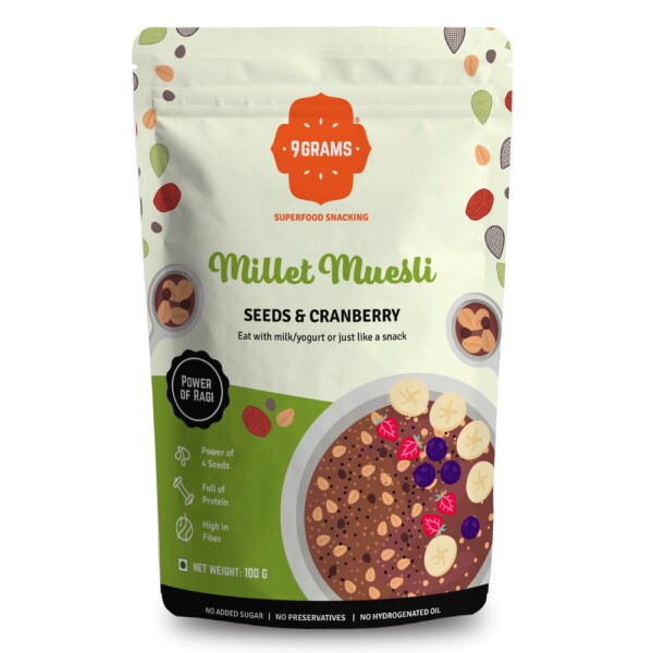 9GRAMS Millet Muesli Seeds and Cranberries, 300g, Zero added Sugar ...