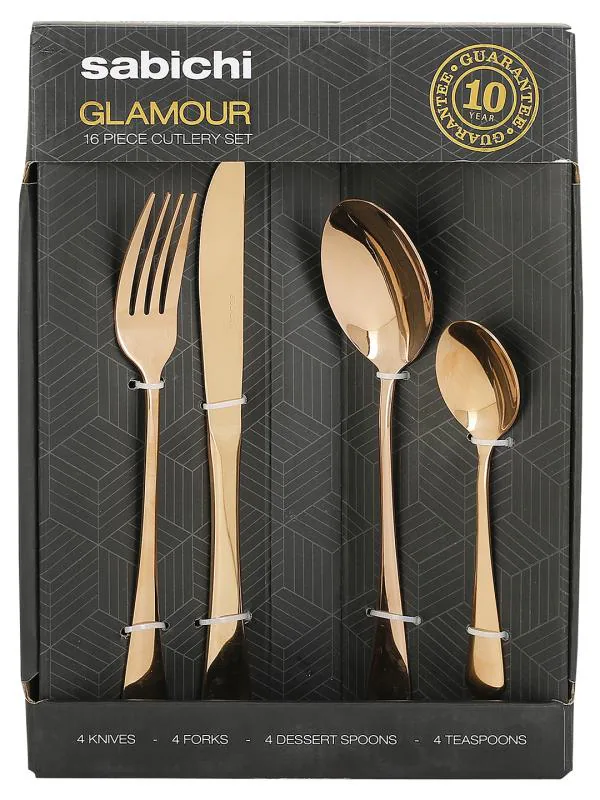Sabichi Glamour Stainless Steel Copper Set of 16 Pieces Cutlery Set for ...