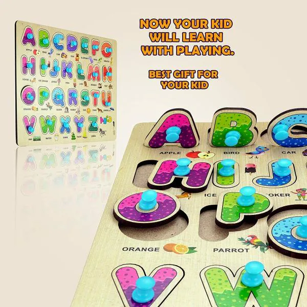 Enorme Big Wooden ABCD Puzzle with Knobs, Educational and Learning Game ...