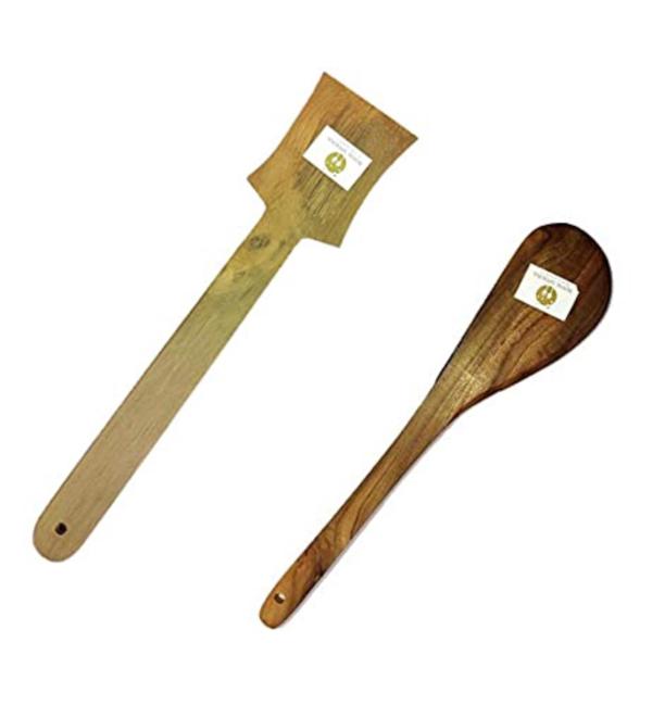 Arman Spoons Brown Neem Wood Roti Spatula For Pan (Pack Of 2) - JioMart