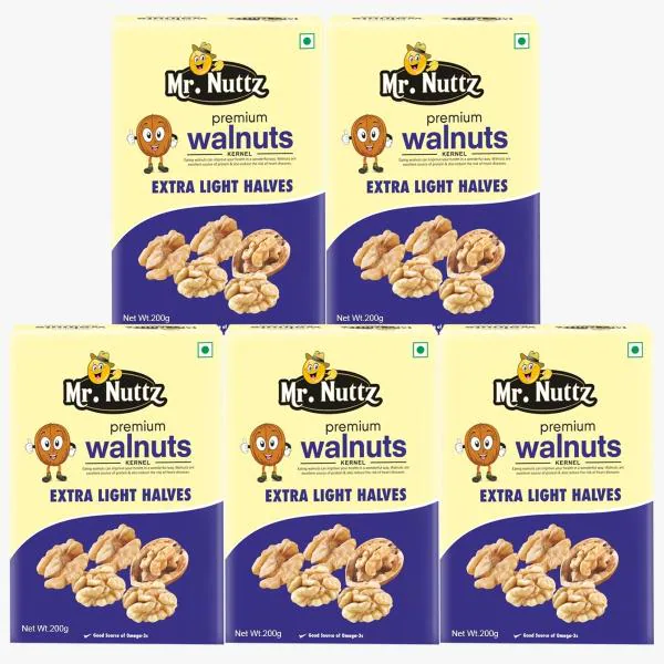 Mr. Nuttz California Extra Light Halves Walnut Kernels 1kg (Pack of 5-200g Each) - JioMart