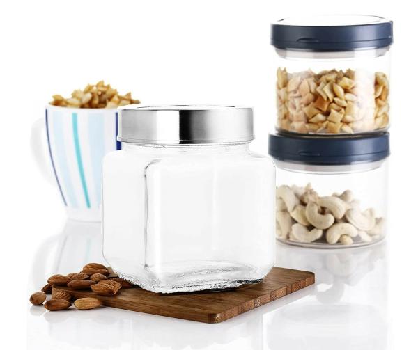 Machak Clear Glass Cubical Kitchen Container, 600 Ml (Set Of 12) - JioMart