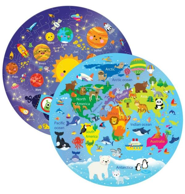 Fiddly's World Map and Solar System Wood Jigsaw Puzzles for Kids 66 ...