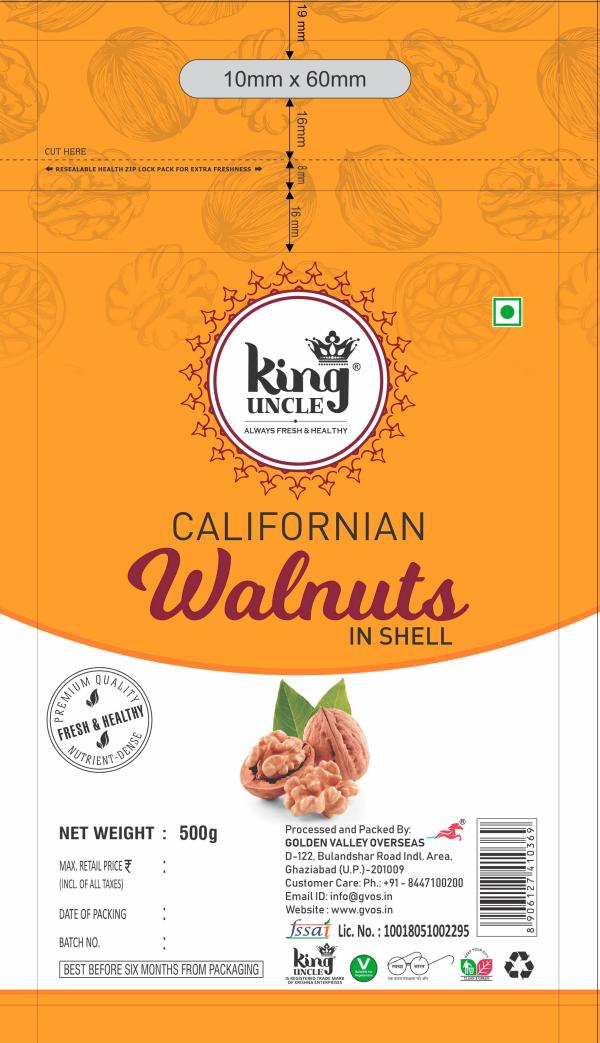 KING UNCLE CALIFORNIA AKHROT| WALNUT INSHELL VALUE PACK 500g X 2 PACK (1000G) | AKHROT| DRY ...