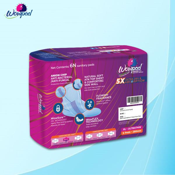 Wowpad Ultrathin Comforting Soft Sanitary XL 60 Pads 280 MM, 6 Pads x ...