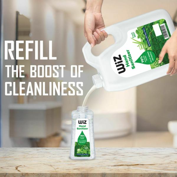 WiZ Alcohol Based Hand Sanitizer Fresh Mint, 5ltr, Enriched with Aloe ...
