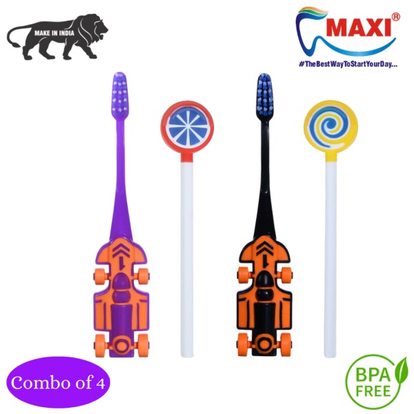 MAXI Oral Care Combo of 4-(2 Kids) Zoom Car Junior Toothbrush & (2 TC ...